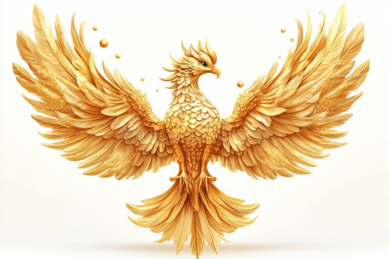 Majestic Golden Phoenix Spreading Its Wings in a Triumphant Pose Stock ...