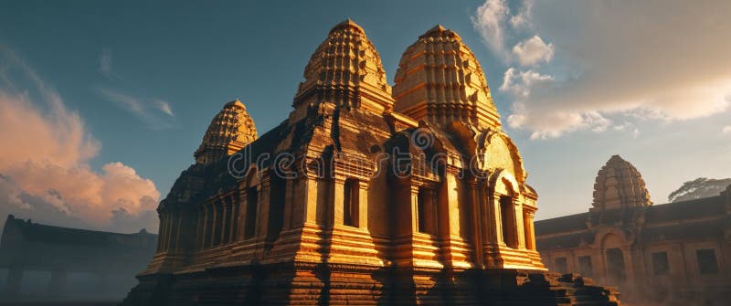 Majestic Golden Temple Ruins with Dramatic Atmospheric Lighting Stock ...