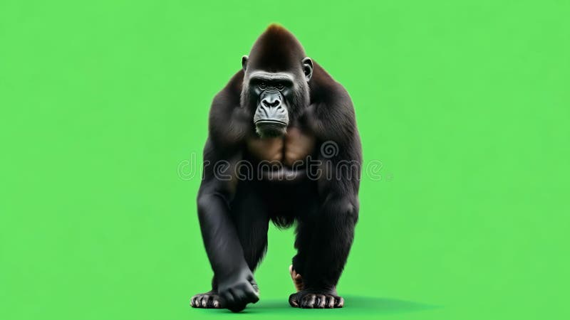 Majestic Gorilla Walks on Green Screen Background in Seamless Loop for ...