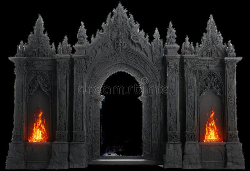 Majestic Gothic Archway with Illuminated Flames Stock Image - Image of ...