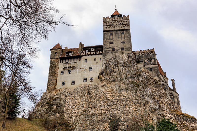 Majestic Gothic Castle on Rocky Cliff with Overcast Sky Stock Image ...