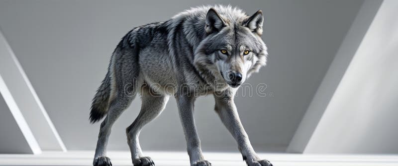 Majestic Gray Wolf in Dynamic Walking Pose with Geometric Elements ...
