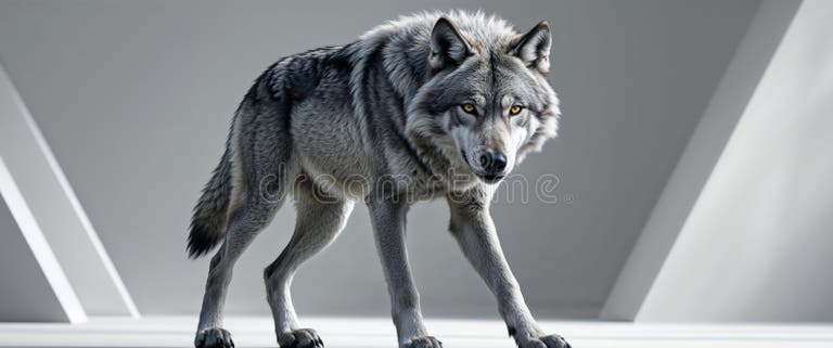 Majestic Gray Wolf in Dynamic Walking Pose with Geometric Elements ...