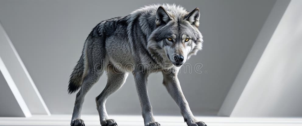 Majestic Gray Wolf in Dynamic Walking Pose with Geometric Elements ...