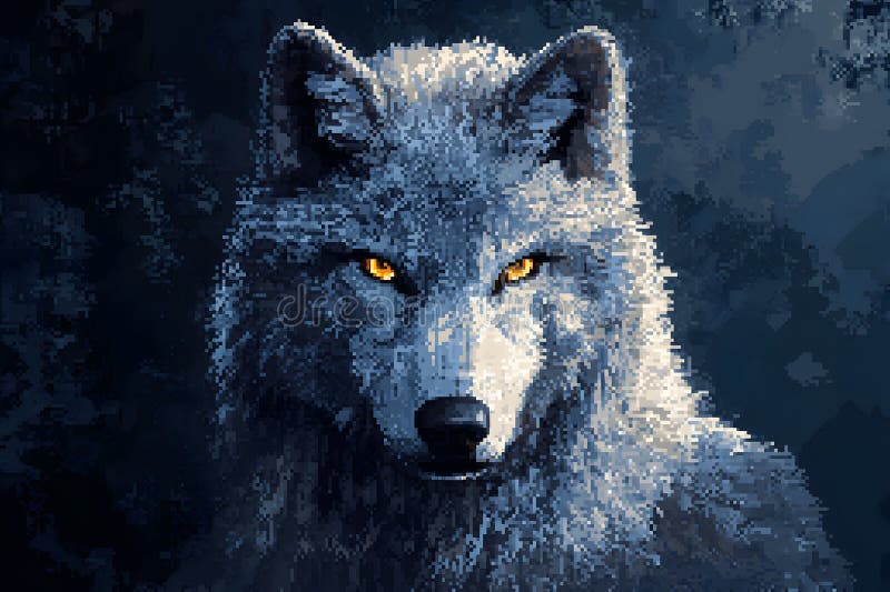 Majestic Gray Wolf with Intense Yellow Eyes in Dark Forest Stock Photo ...