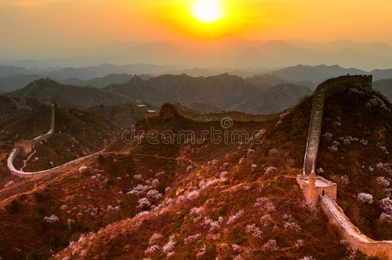 The Majestic Great Wall Sunset Stock Image - Image of dust, defence ...