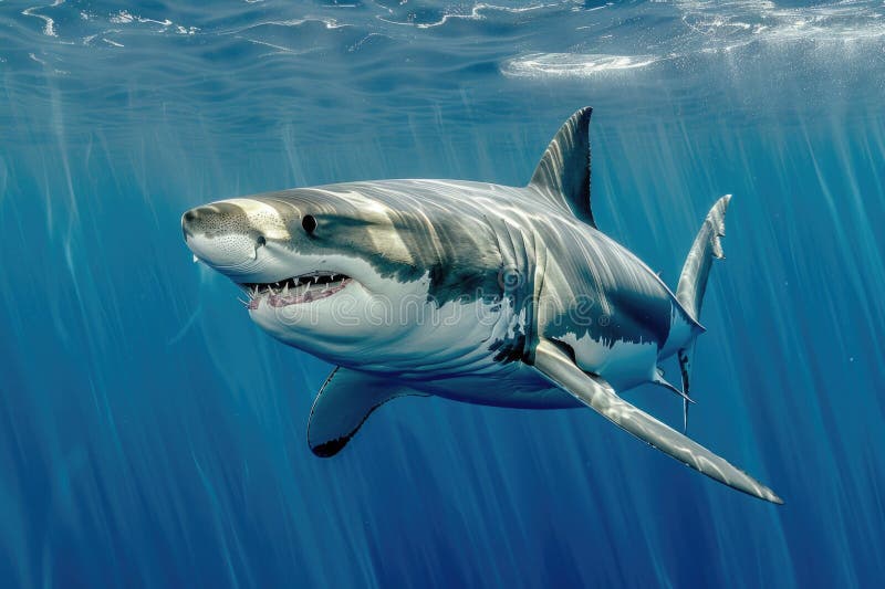 Majestic Great White Shark in Clear Ocean Waters AI Stock Photo - Image ...