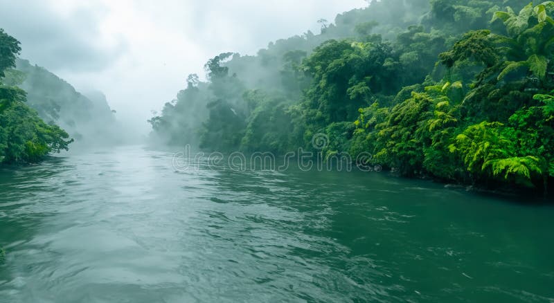 Majestic Green River of the Amazon Stock Illustration - Illustration of ...
