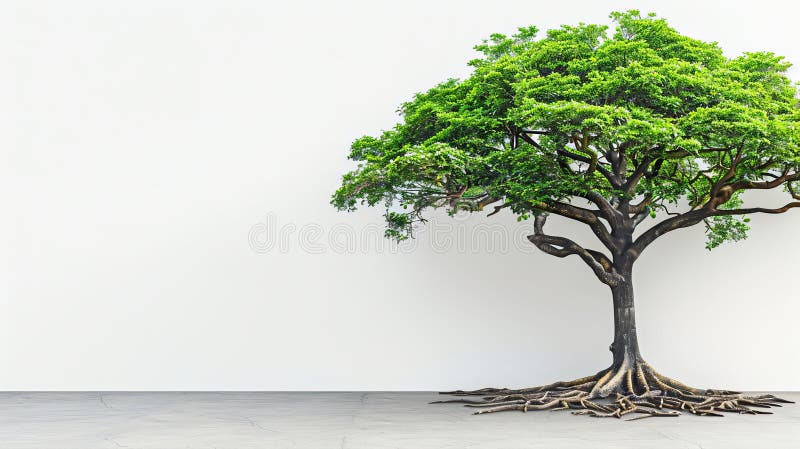 Majestic Green Tree with Visible Roots on Backdrop, Offering Ample ...