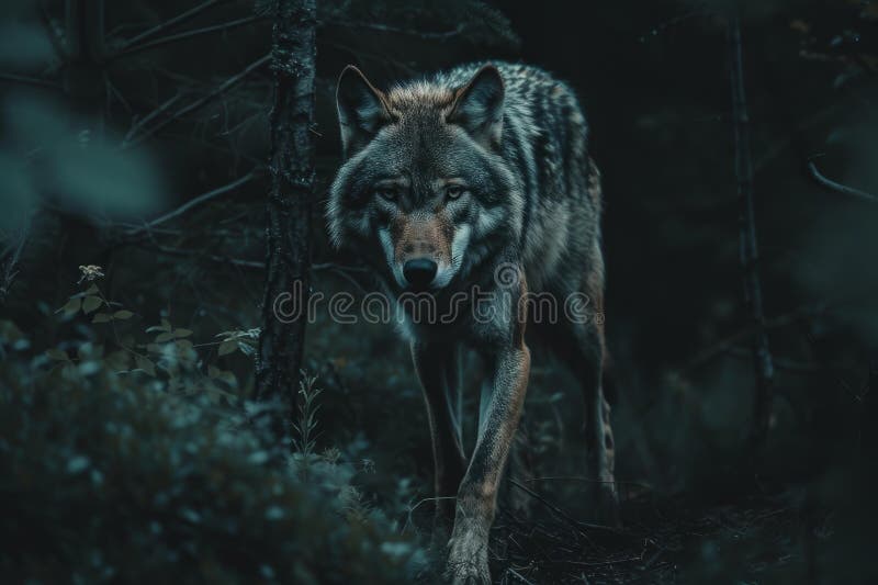 Majestic Grey Wolf in Dark Forest Ambiance Stock Image - Image of ...