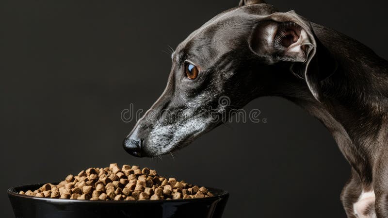 Majestic Greyhound in Athletic Stance Staring at Nutritious Kibble ...