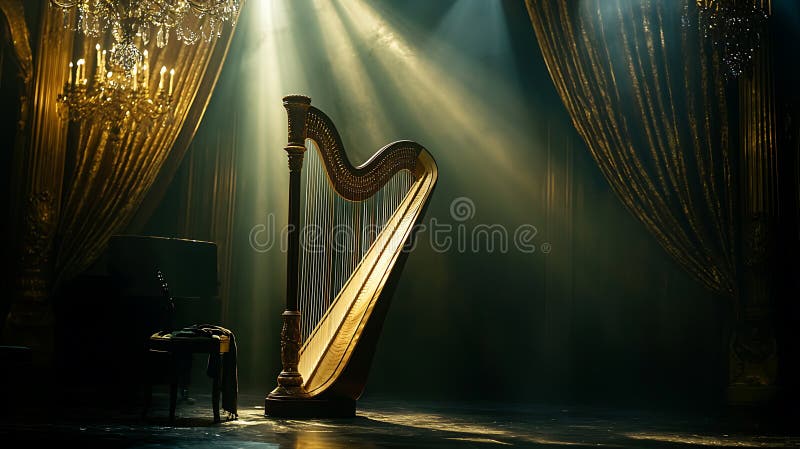 Majestic Harp Bathed in Dramatic Stage Lights a Visual Symphony of ...