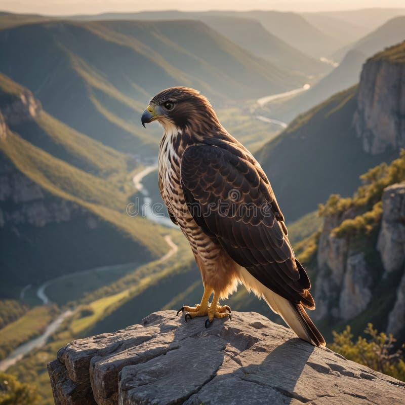 Majestic Hawk Cliff Edge Dramatic Lighting Cinematic Shot Stock ...