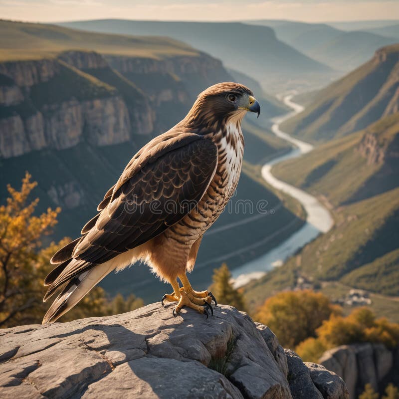 Majestic Hawk Cliff Edge Dramatic Lighting Cinematic Shot Stock ...