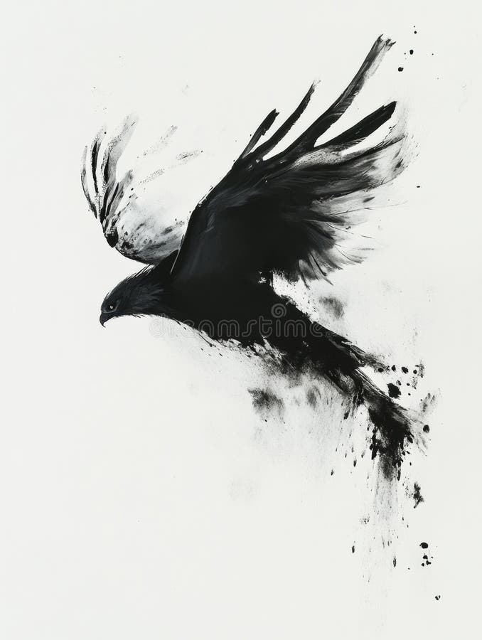 Hawk Diving Gracefully through the Air with Flowing Feathers Against a ...