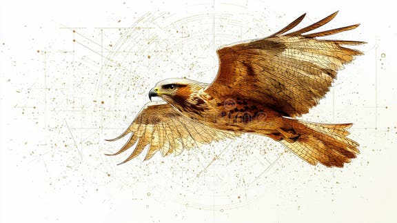Majestic Hawk in Flight with Abstract Background Featuring Geometric ...