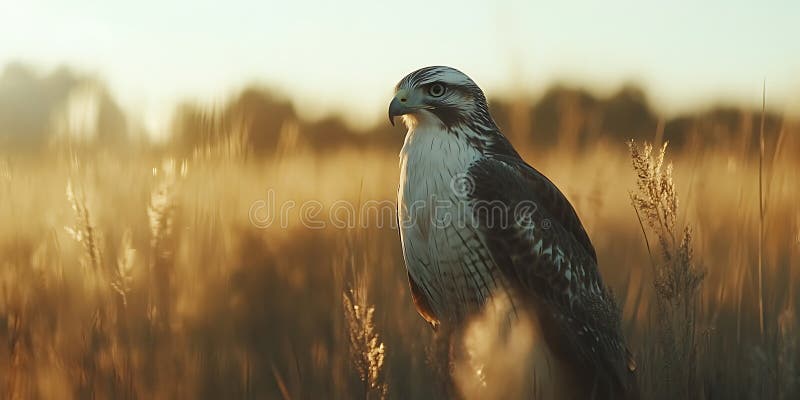 Majestic Hawk at Golden Hour Stock Illustration - Illustration of rural ...