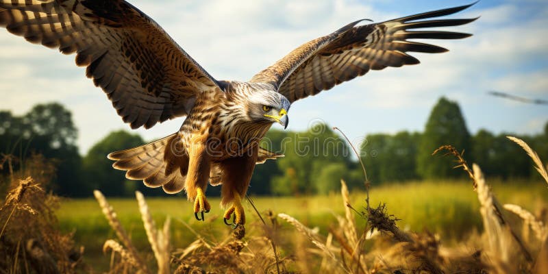 Majestic Hawk Hunting in Rural Wilderness Stock Illustration ...