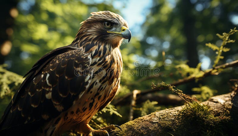 Majestic Hawk Perching on Branch, Nature Beauty in Flight Generated by ...