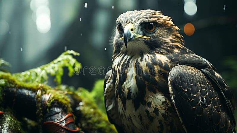 A Majestic Hawk Perching on a Branch Staring into the Camera Stock ...