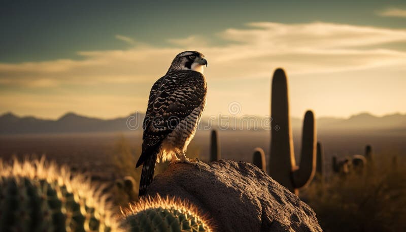 Majestic Hawk Perching on Branch at Sunset Generated by AI Stock ...