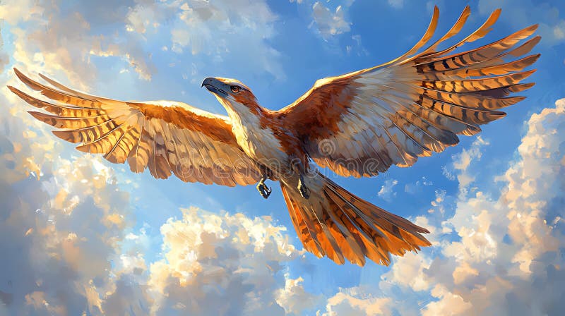 Majestic Hawk Soaring through a Vibrant, Sunlit Sky, Wings Spread Wide ...