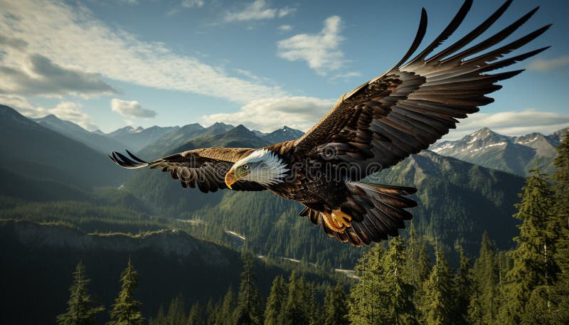 Majestic Hawk Soars High Above Tranquil Mountain Range Generated by AI ...