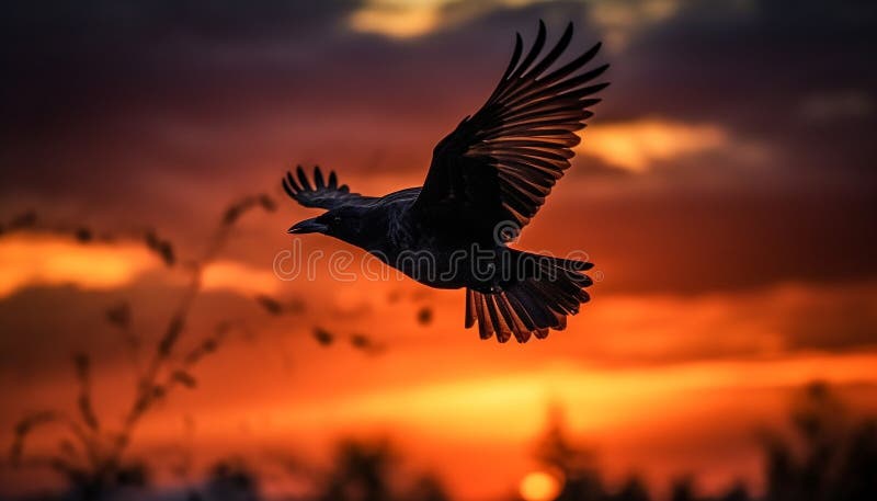 Majestic Hawk Spreads Wings Mid Air in Tranquil Autumn Twilight ...