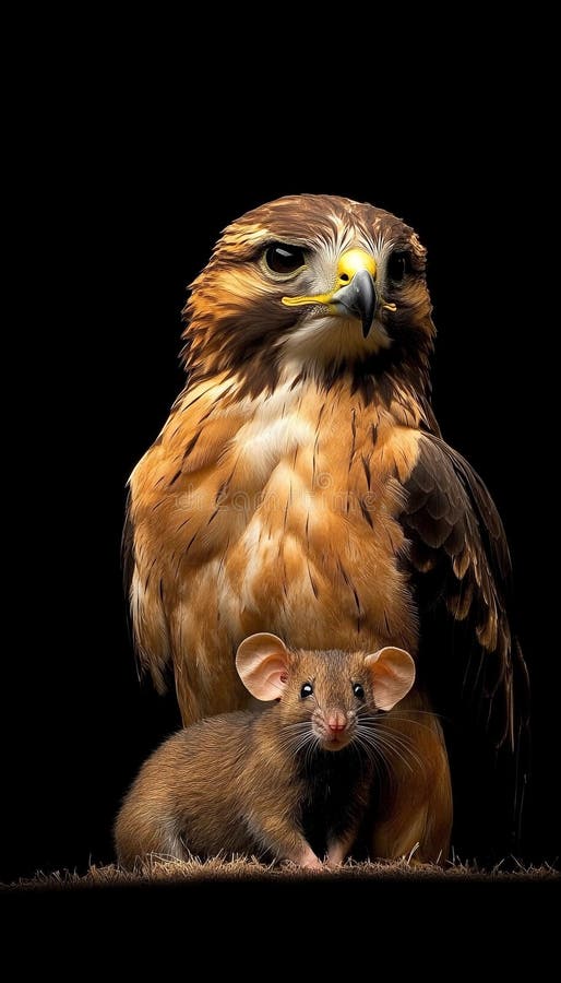 Majestic Hawk and Tiny Mouse a Captivating Display of Predator and Prey ...