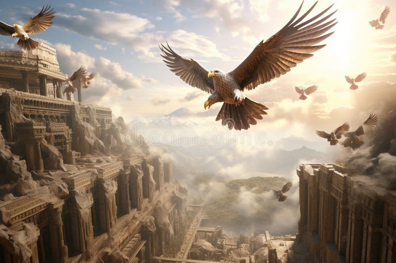 Majestic Hawks Soaring through Ancient Skies in in Stock Image - Image ...