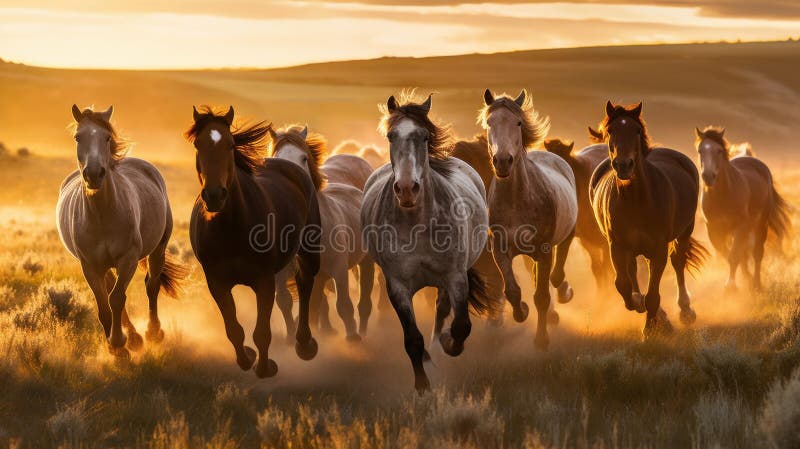 A Majestic Herd of Wild Horses Galloping Generative AI Stock ...