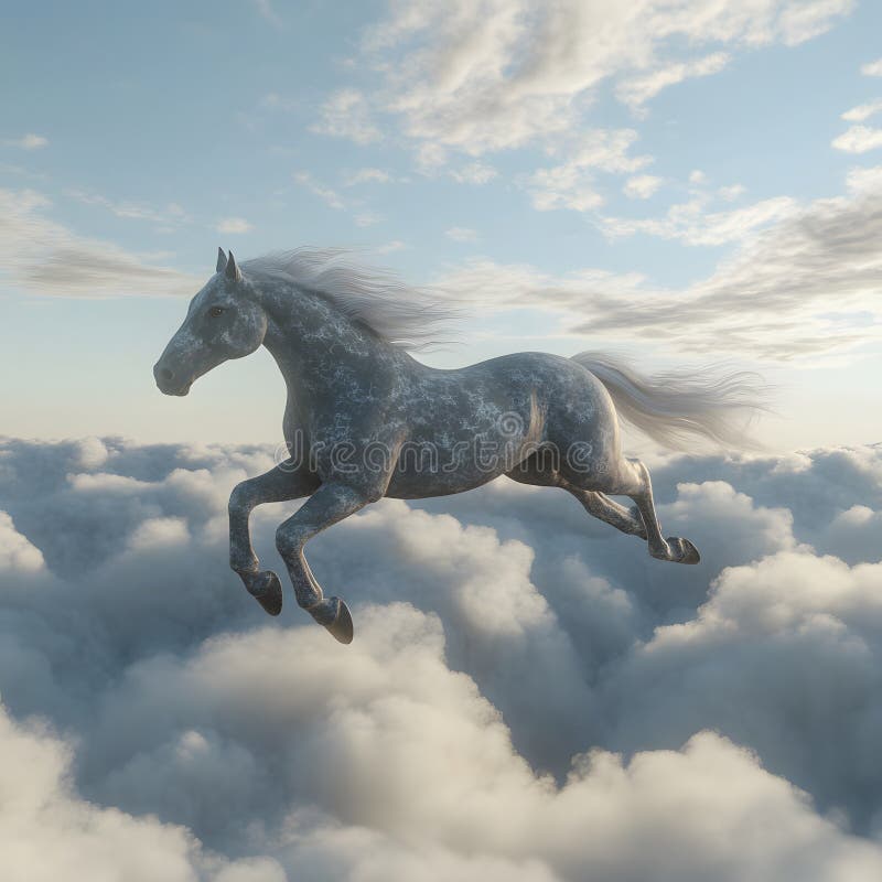 A Majestic Horse Leaping Gracefully through the Clouds Stock ...
