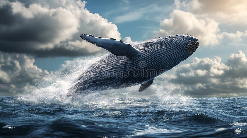 Majestic Humpback Whale Breaching in Dynamic Ocean Scene Stock ...
