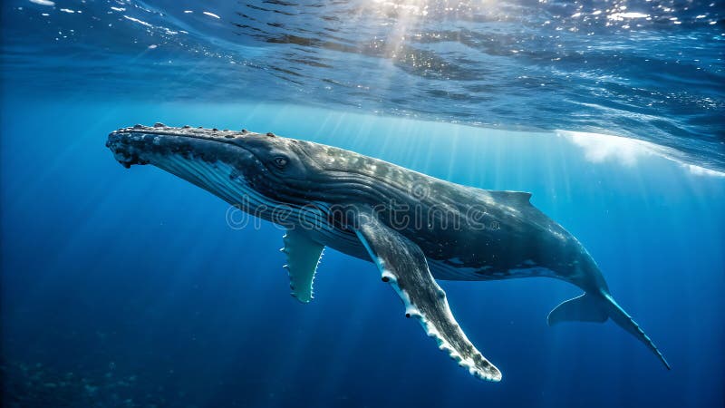 Majestic Humpback Whale in Dramatic Ocean Scene Stock Photo - Image of ...