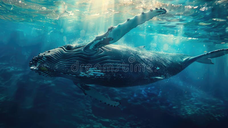 A Majestic Humpback Whale Swimming Gracefully Underwater in the Ocean ... A Majestic Humpback Whale Swimming Gracefully Underwater in the Ocean ...