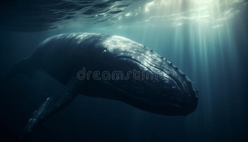 Majestic Humpback Whale Swimming Below Blue Tropical Reef Wave ...
