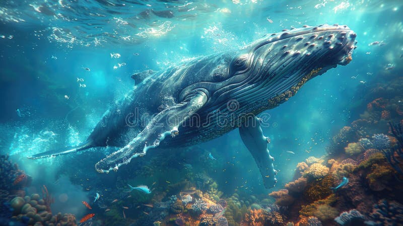 A Majestic Humpback Whale Swimming Gracefully Underwater in the Ocean ... A Majestic Humpback Whale Swimming Gracefully Underwater in the Ocean ...
