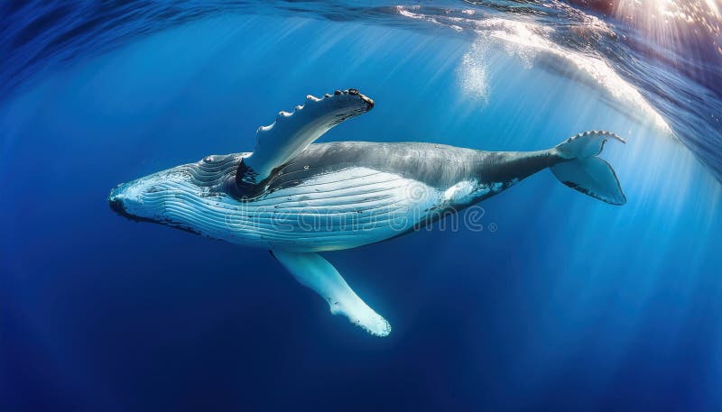 Majestic Humpback Whales Soaring Gracefully Underneath Sunlit Ocean ...