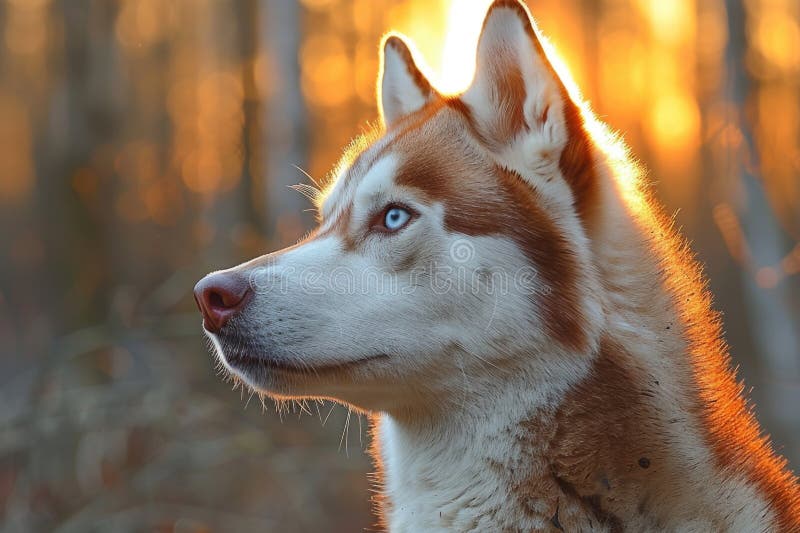 Majestic Husky at Sunset in Forest Setting AI Stock Image - Image of ...