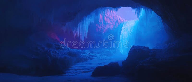 Majestic Ice Cave Featuring a Frozen Waterfall with Stunning Blue Ice ...