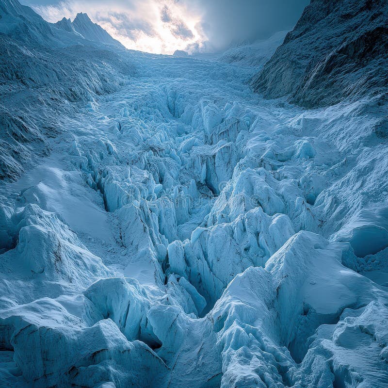Majestic Ice Glacier with Chasms Under Dramatic Cloudy Sky Stock Photo ...