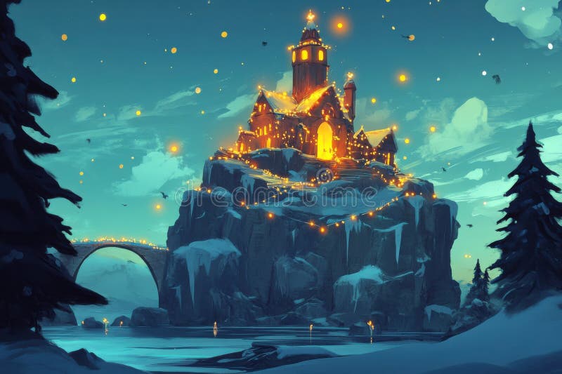 Majestic Illuminated Castle on a Winter Night Stock Photo - Image of illuminated, architecture ...