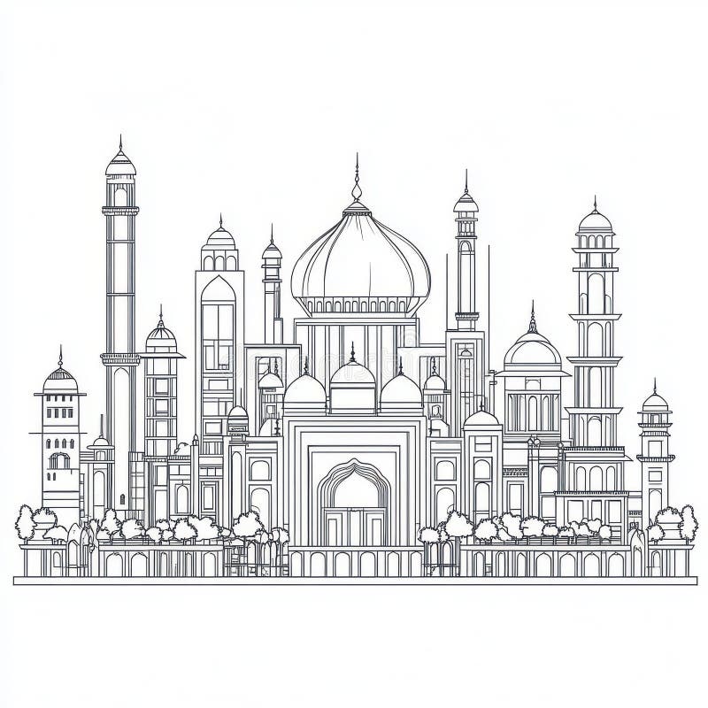 Majestic Indian Palace Architecture Line Drawing Sketch Stock ...