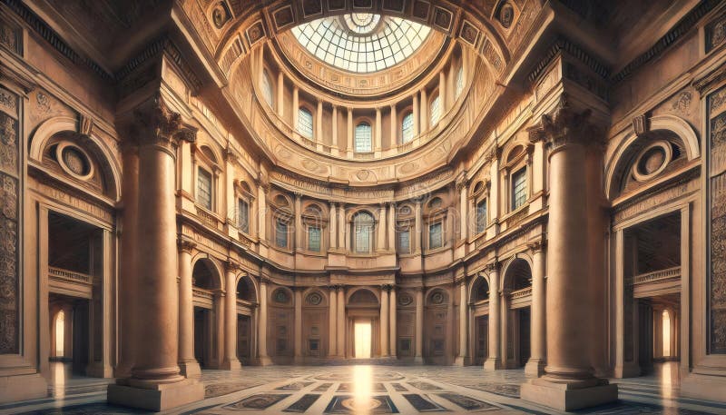 Majestic Interior of Empty Renaissance Building with Columns and Dome ...
