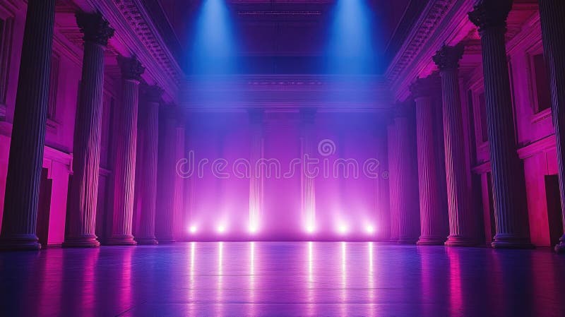 Majestic Interior with Purple and Blue Lighting in Grand Hallway with ...