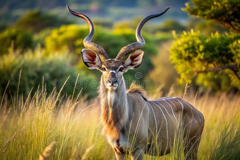 Majestic Kudu Bull Facing Forward in African Savannah Stock ...