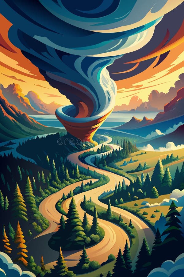 Majestic Landscape with Twisting Tornado and Sunset Sky Stock Image ...