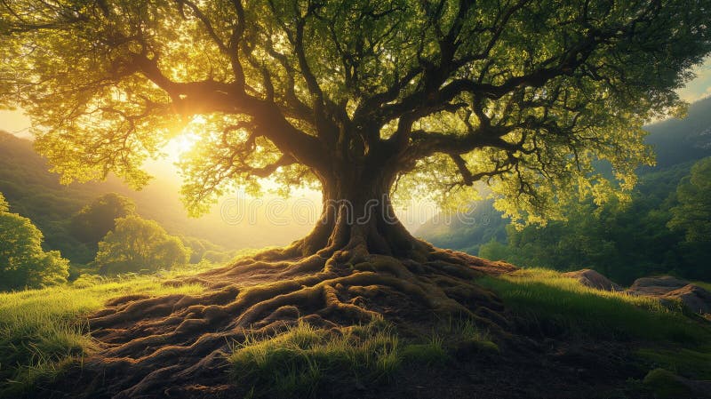 Majestic Large Green Tree in Sunlit Forest Setting Stock Photo - Image ...