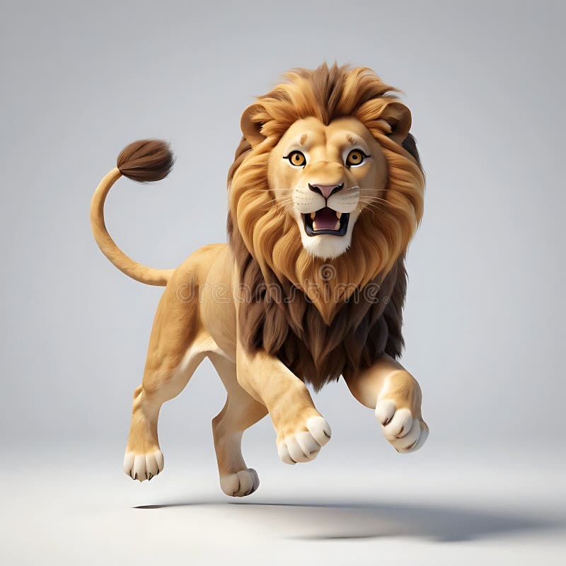 Majestic Leap: a 3D Rendered Lion in Motion Stock Illustration ...