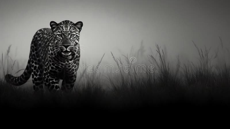 Majestic Leopard Emerging from the Mist. Generative Ai Stock ...